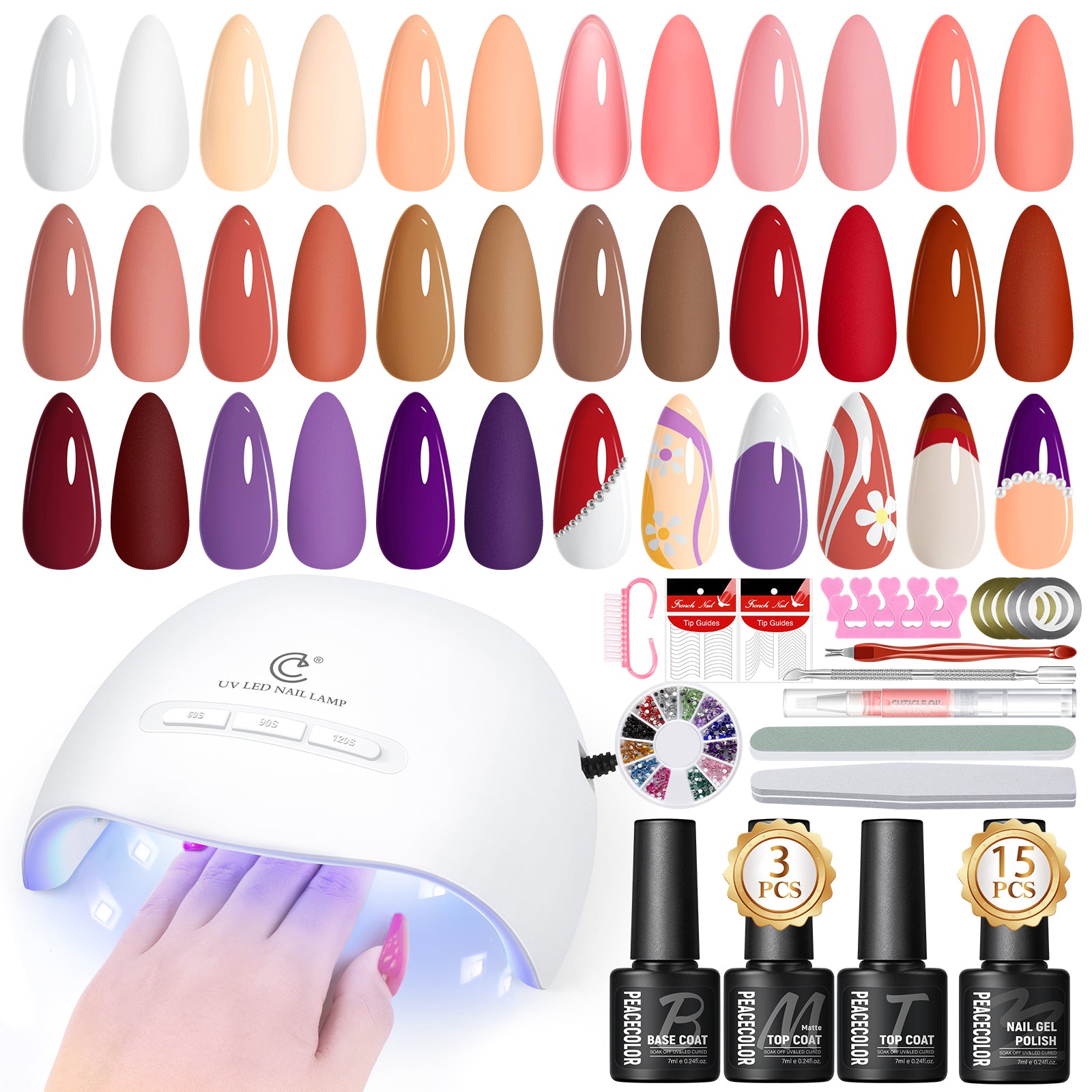 Gel Nail Polish Kit with U V Light 15 Colors Gel Polish Set Nail Decor ...